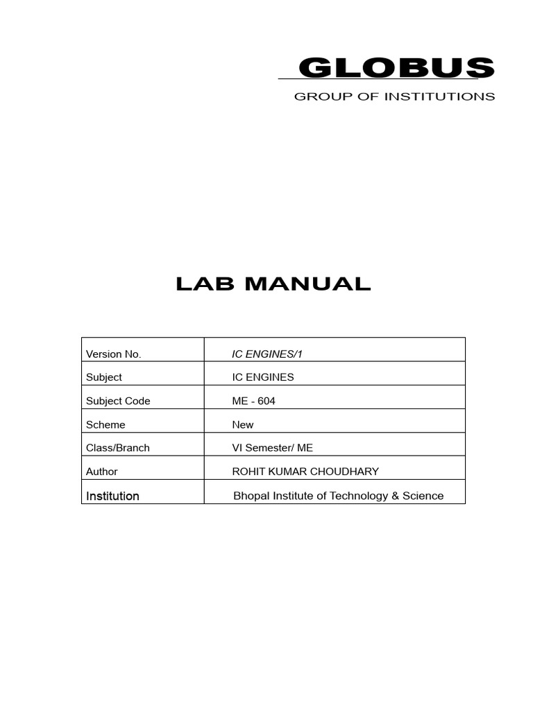 Ic Engines Lab Manual | PDF | Internal Combustion Engine | Piston