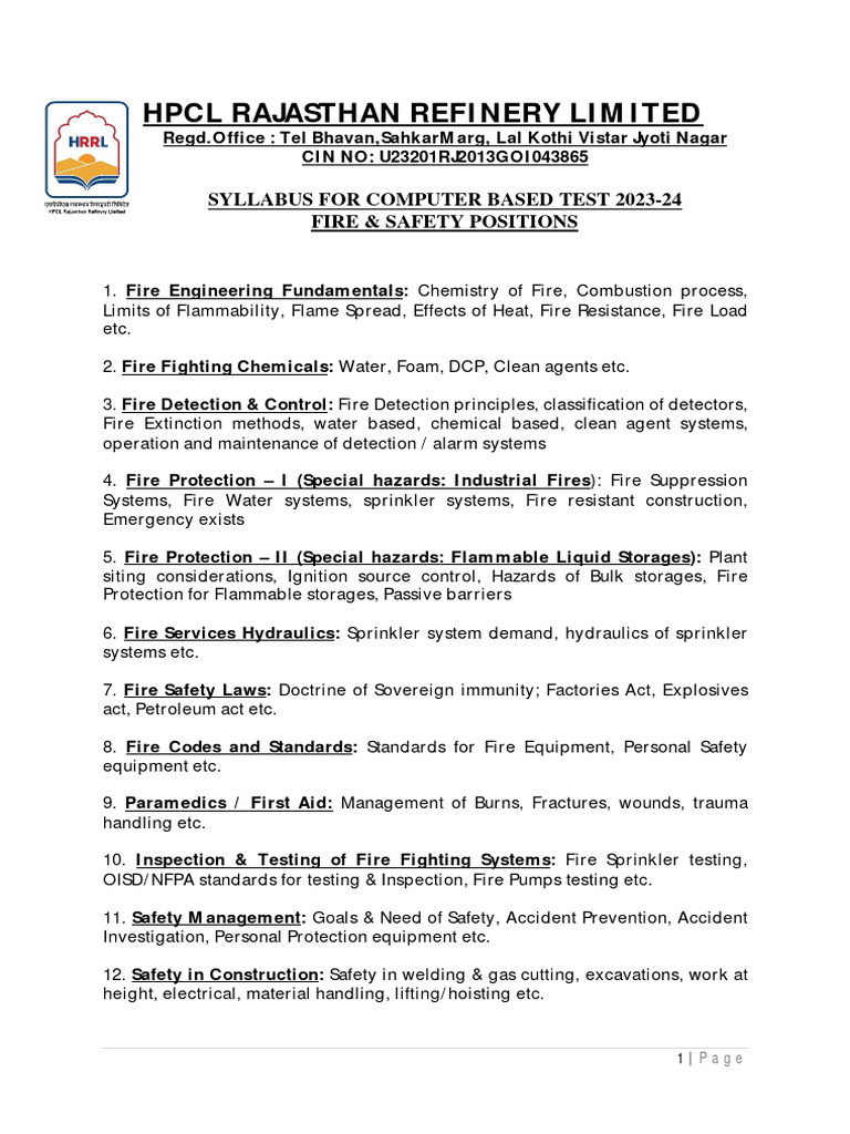 Syllabus for Fire Safety 090623 | PDF | Fires | Firefighting