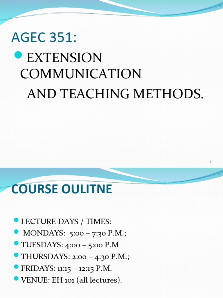 1.AGEC 351 Extension CommTeaching Methods | PDF | Teaching Method | Communication