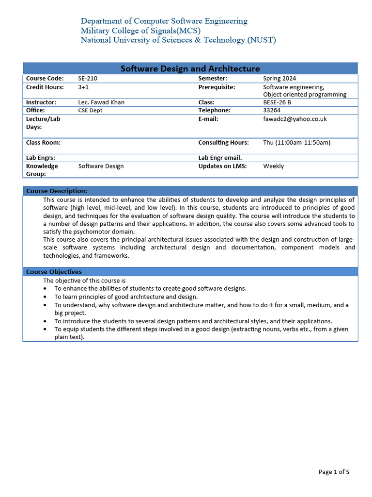 SE-210 SDA Handout 2024 Finalized | PDF | Model–View–Controller | Object (Computer Science)