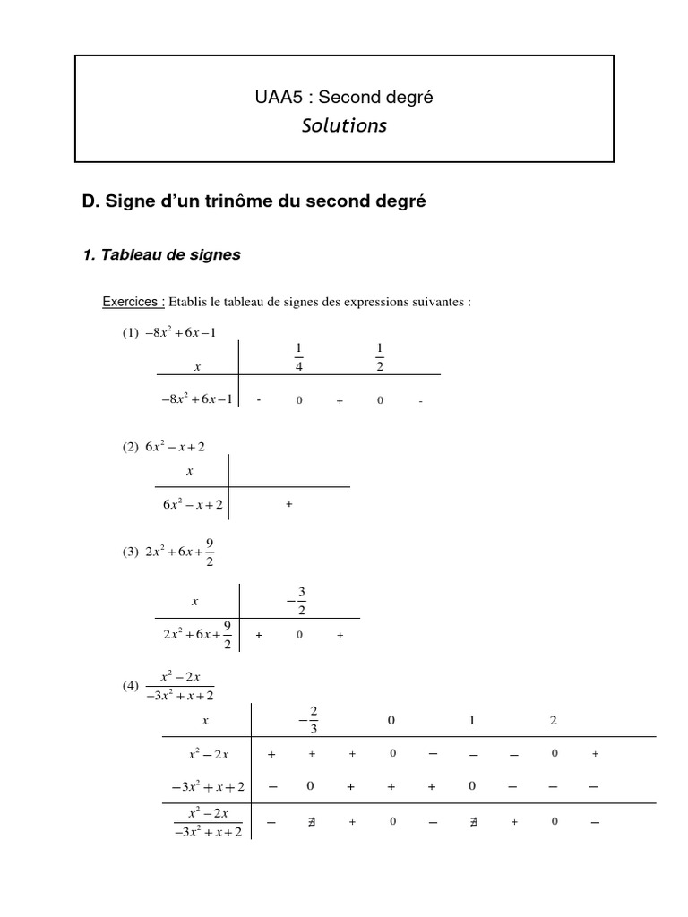 Tableau de signes du second degré | PDF | Méthodes et références ...