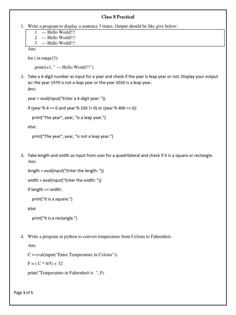Class 8 Practicals | PDF | Fahrenheit