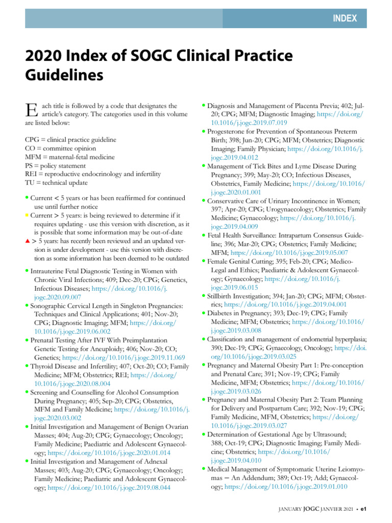 2020 Index of SOGC Clinical Practice Guidelines Jo | PDF | Obstetrics ...