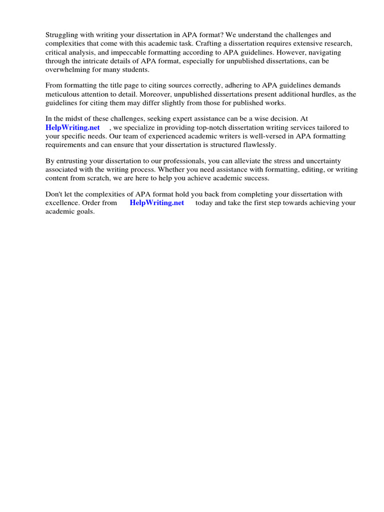 Apa Format Unpublished Dissertation | PDF | Citation | Thesis