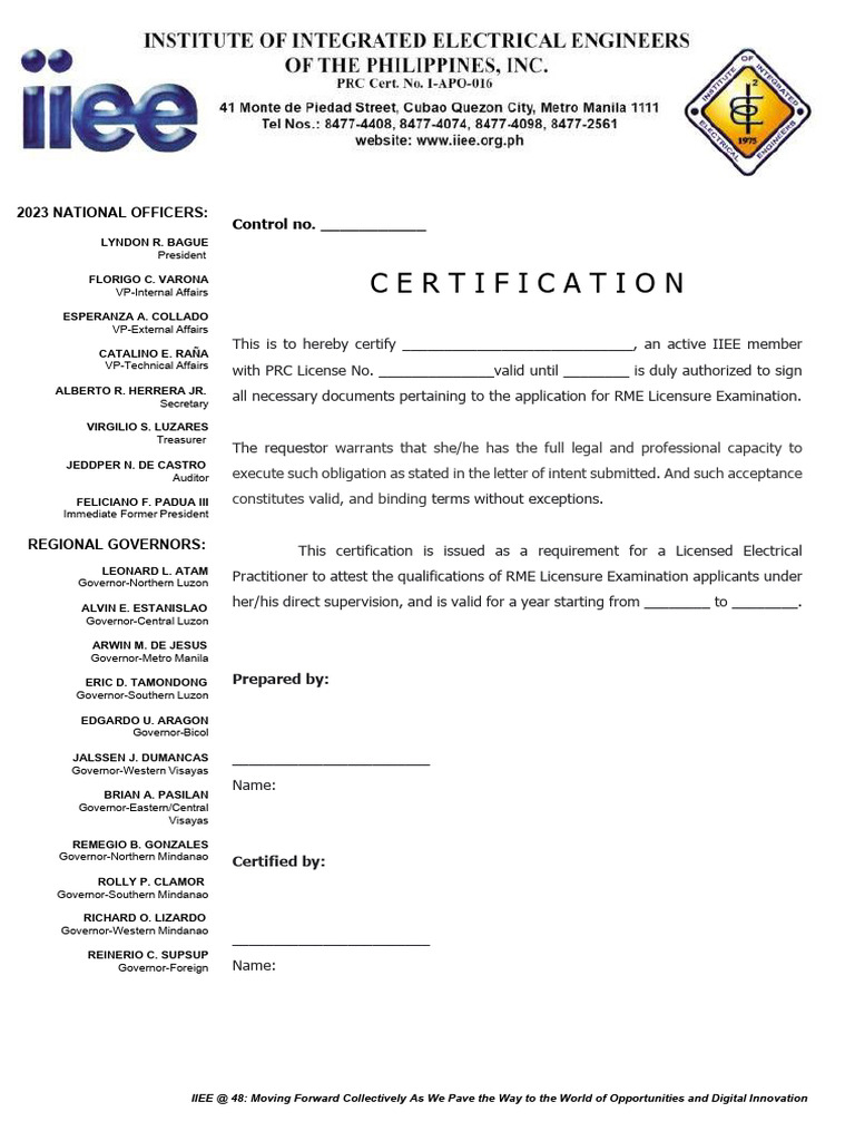 IIEE NatlOfc LEP-Certification | PDF