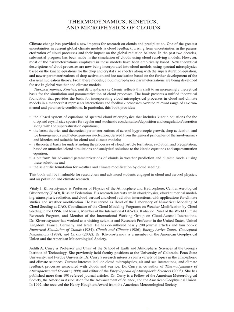 Thermodynamics Kinetics and Microphysics of Clouds 2014 | PDF ...