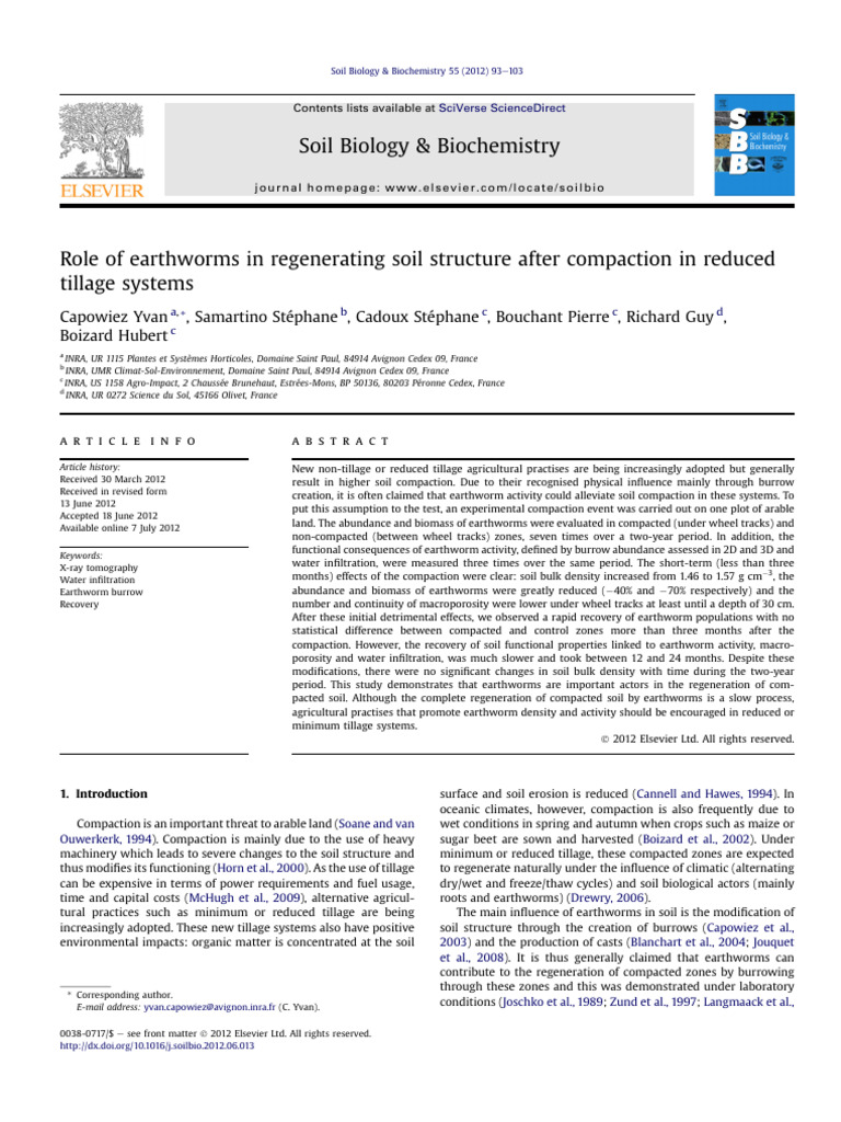 Role of Earthworms in Regenerating Soil Structure After Compaction in ...