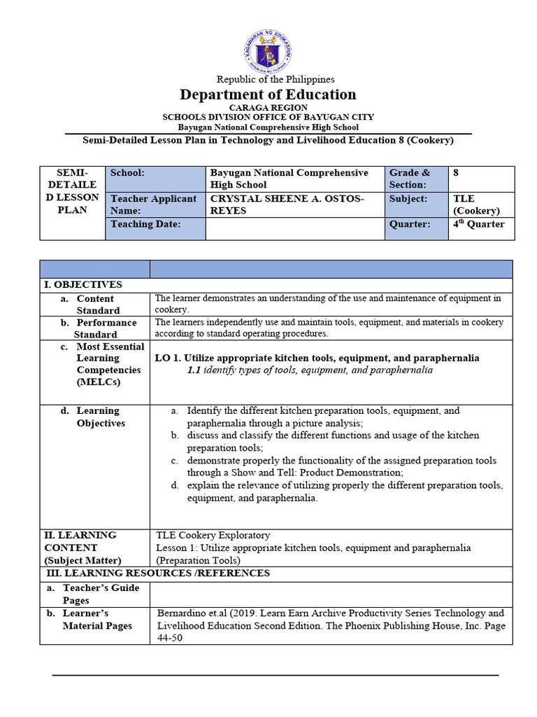 Lesson Plan | Download Free PDF | Lesson Plan | Kitchen