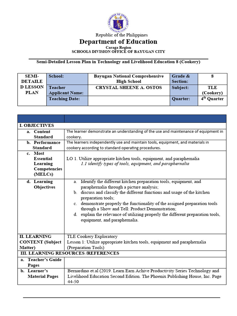 Lesson Plan On Classroom Observation Leteracy Quarter 3, Week3 ...