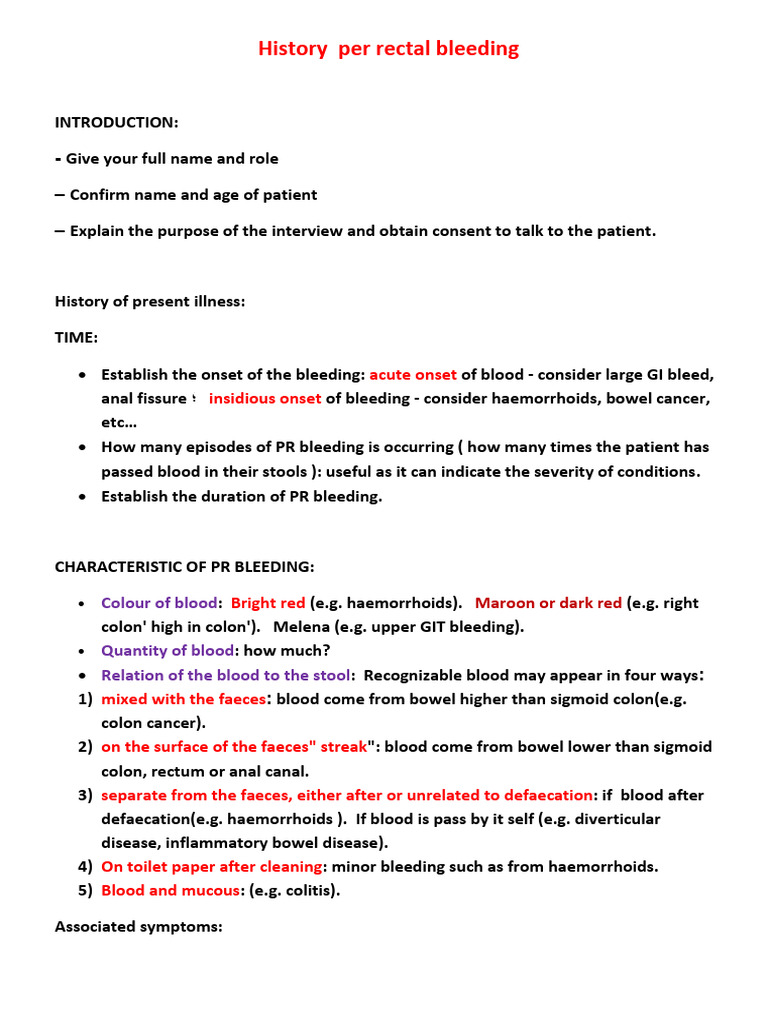 Per Rectal Bleeding History Taking | PDF