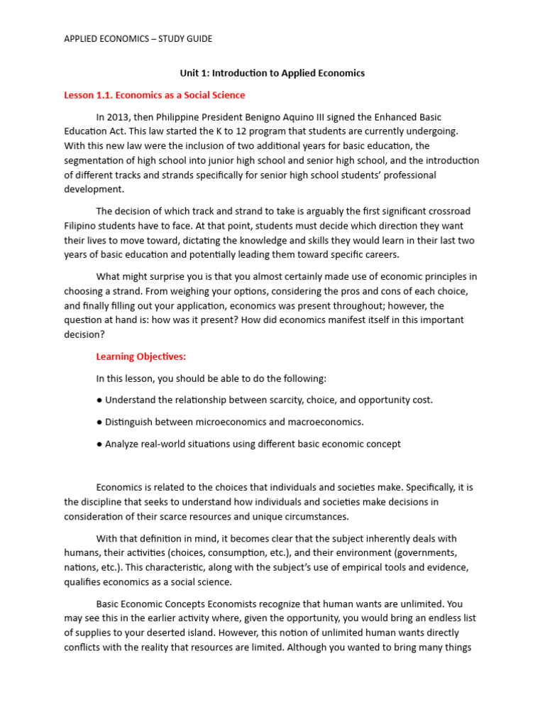 Study Guide 1 - Basic Economic Concepts | PDF | Gross Domestic Product ...