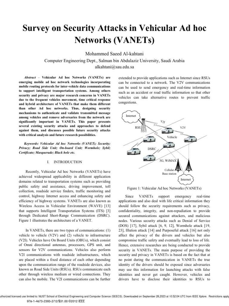 Survey On Security Attacks In Vehicular Ad Hoc Networks Vanets Pdf Denial Of Service Attack