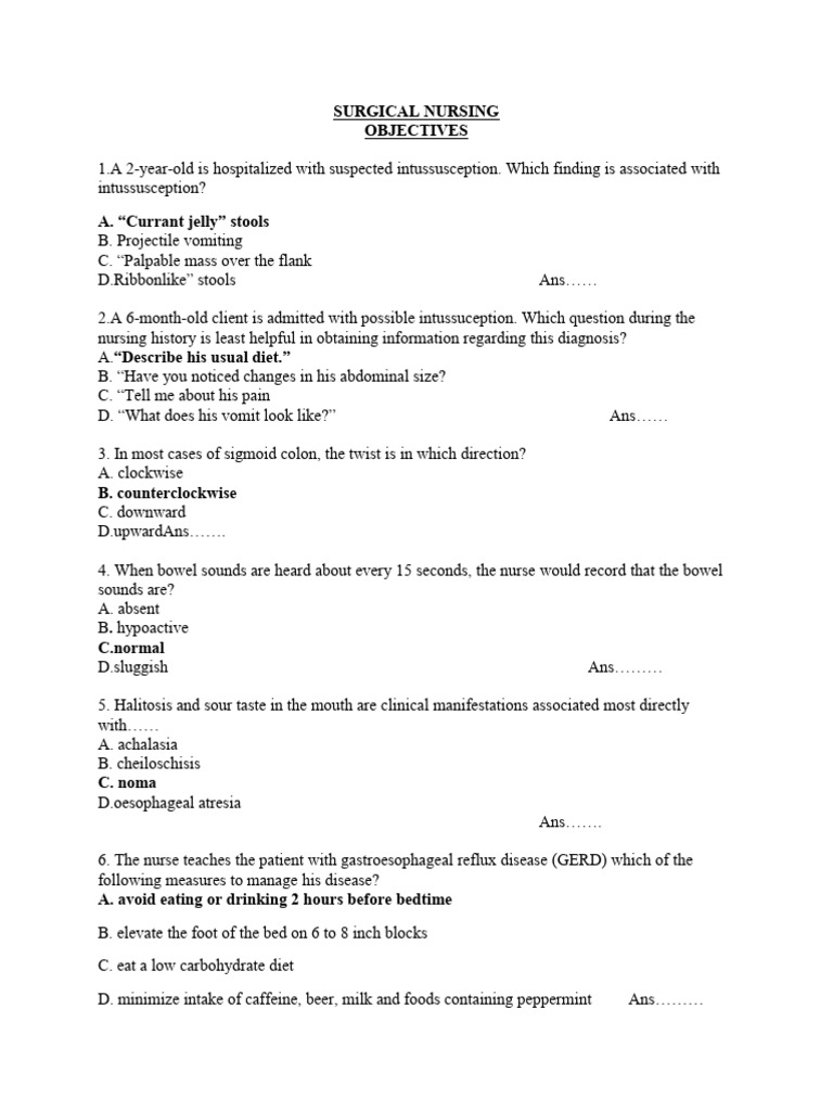 Surgical Nursing McQs | PDF | Vein | Surgery