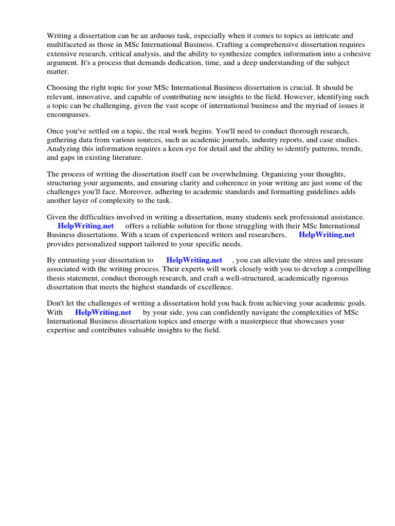 Msc International Business Dissertation Topics | PDF | Thesis | Information