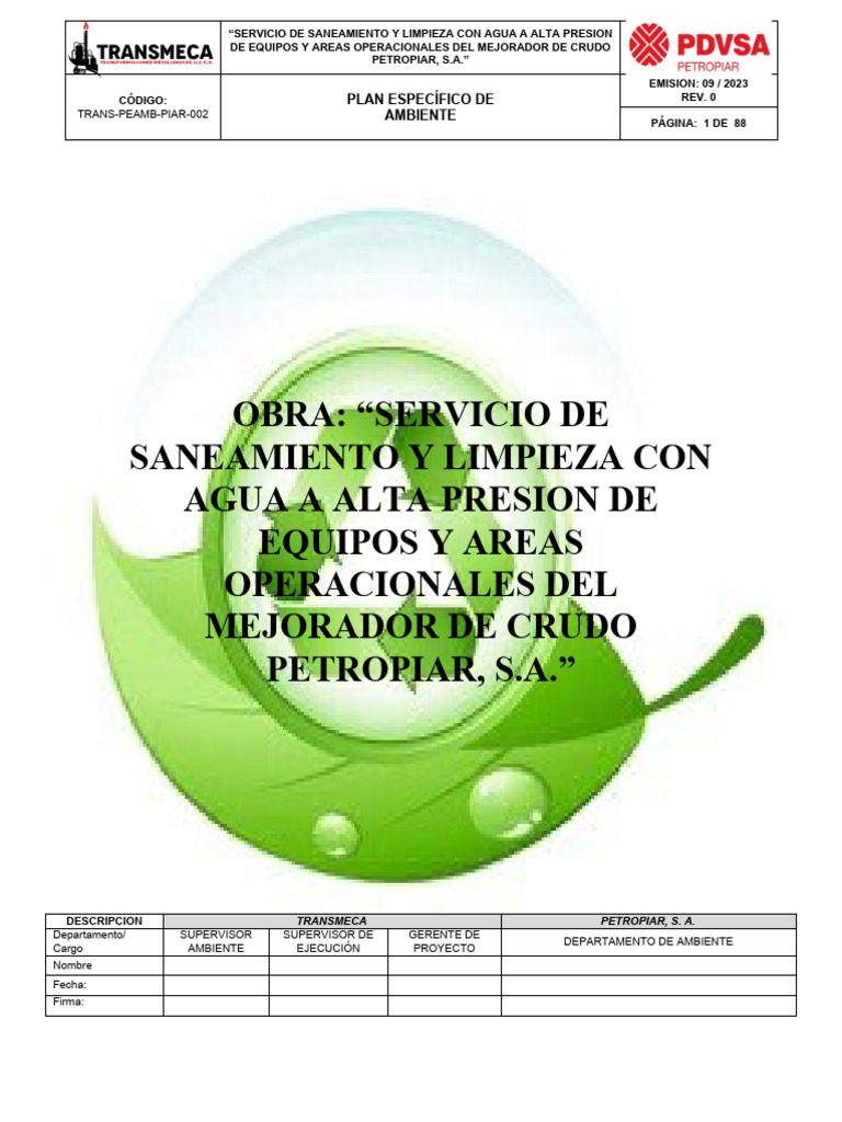 Limpieza Ambiental en Mejorador Petropiar | PDF | Saneamiento | Residuos