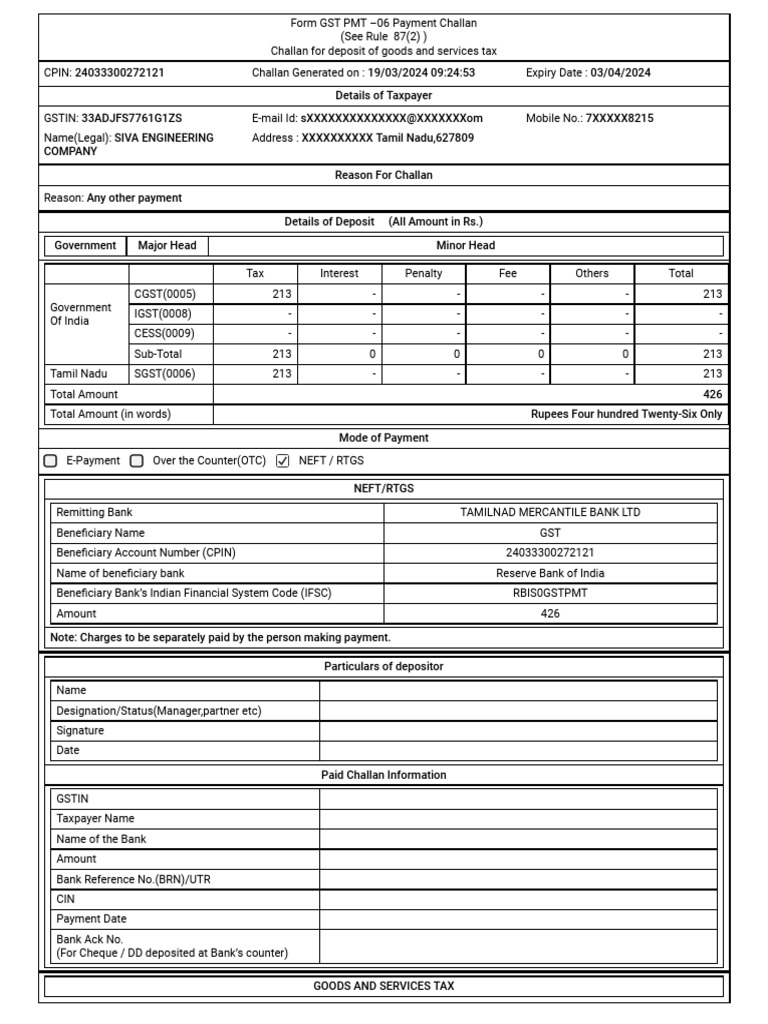 GST Challan | Download Free PDF | Payments | Personal Finance