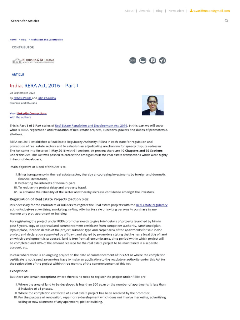 RERA ACT OVERVIEW - Part 1 | PDF