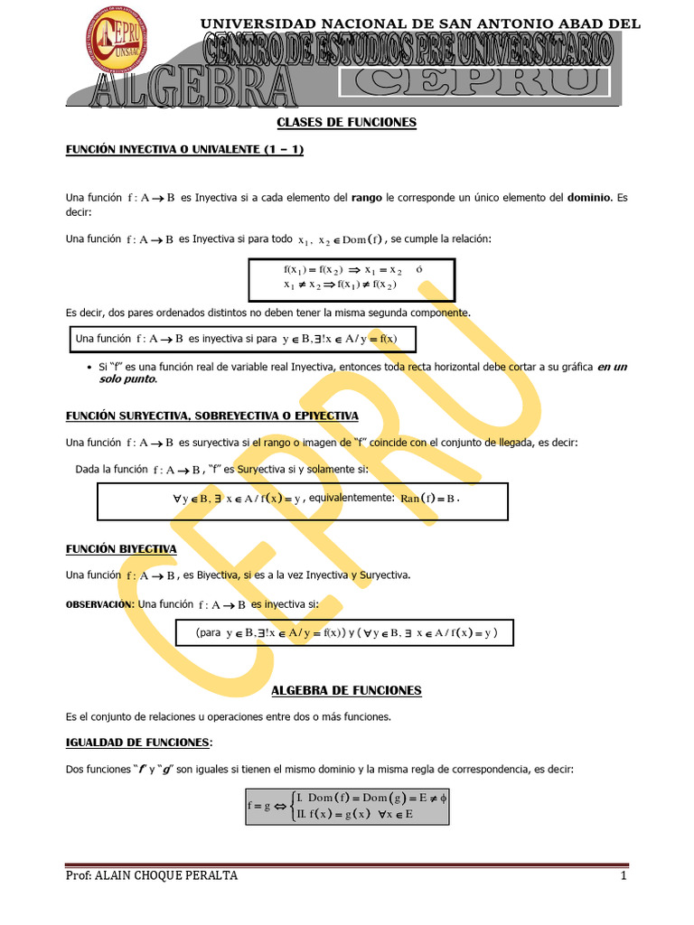 18 clases de funciones y algebra de funciones | PDF | Función ...