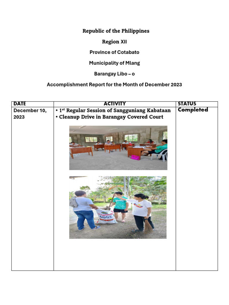 December 2023 Accomplishment Report | PDF