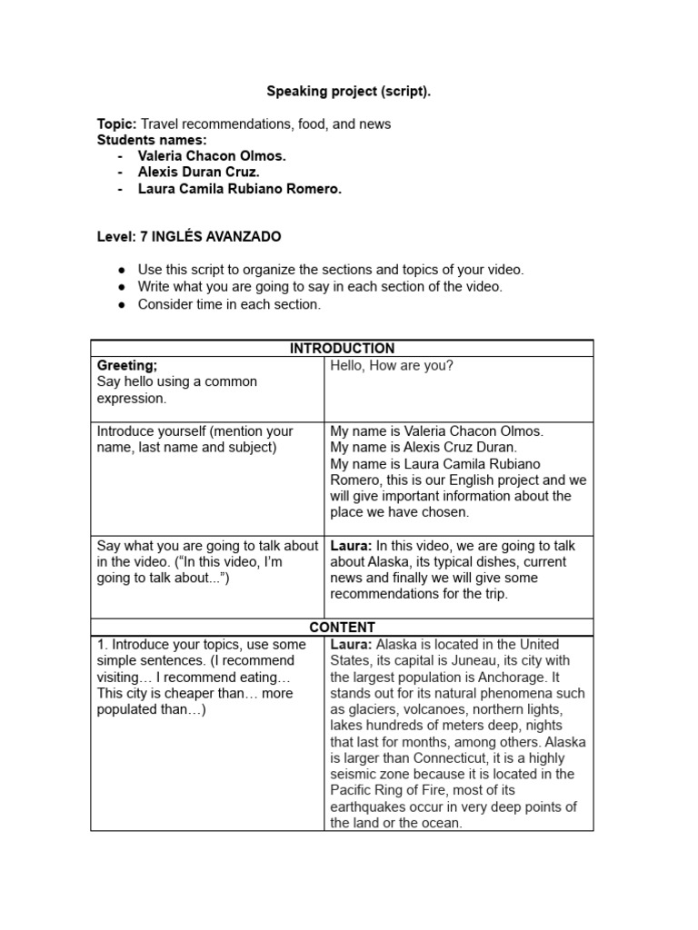 Final Project - SCRIPT - Nivel Avanzado | PDF | Alaska | Vegetables