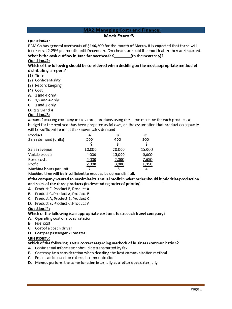 MA2 Mock 3 | PDF | Inventory | Expense