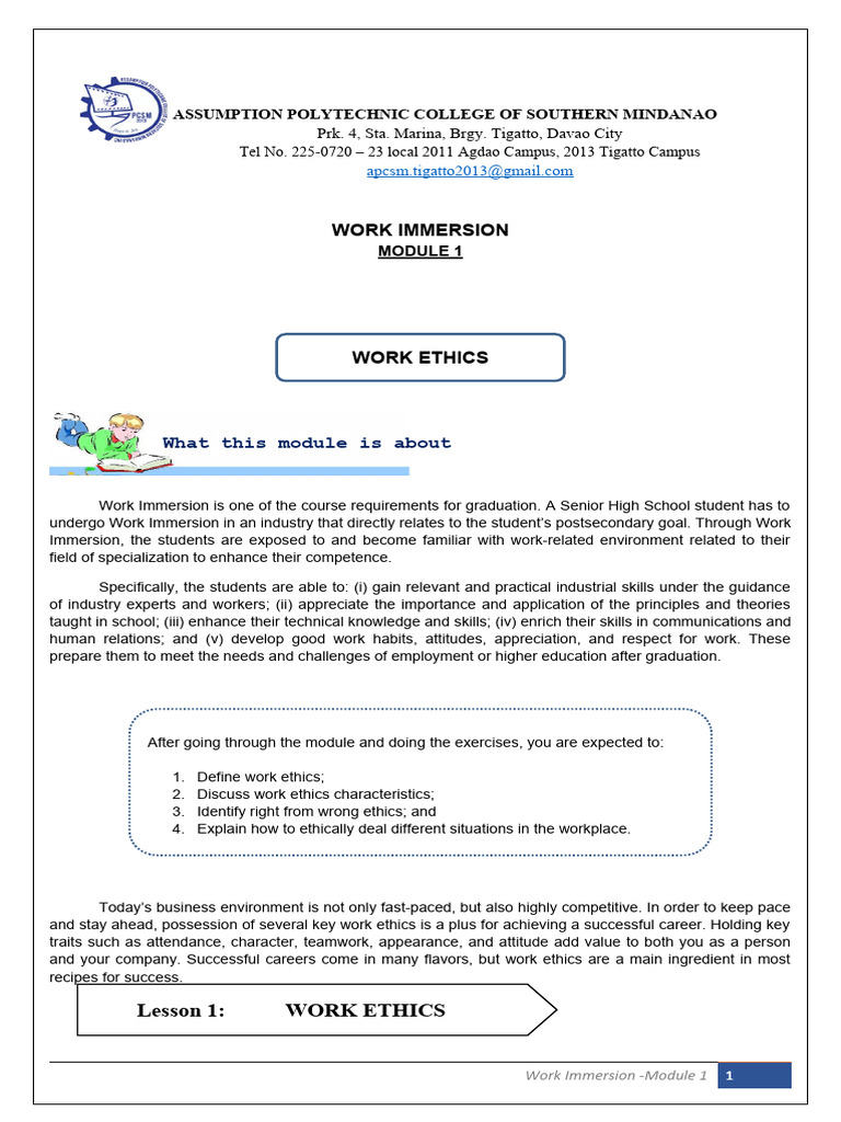 Work Immersion Module 1 | PDF | Attitude (Psychology) | Social Psychology