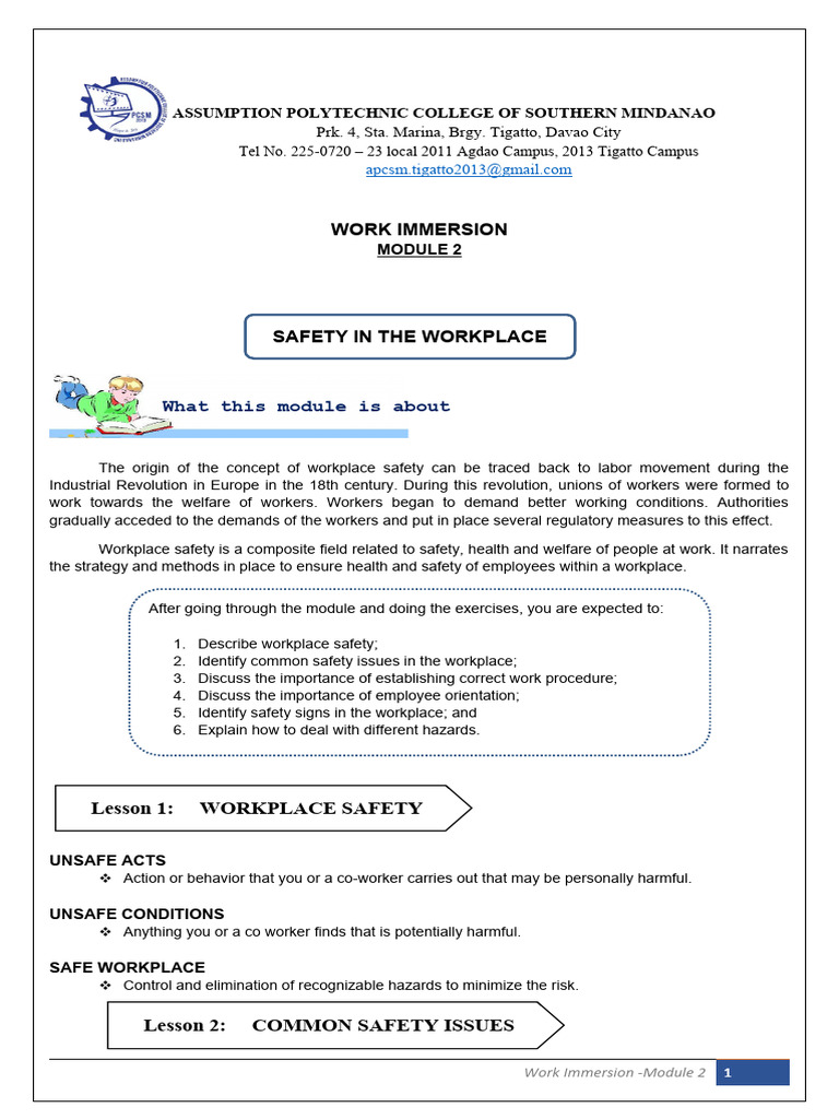 Work Immersion Module 2 | Download Free PDF | Occupational Safety And Health | Employment