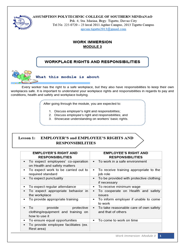 Work Immersion Module 3 | PDF | Employment | Overtime