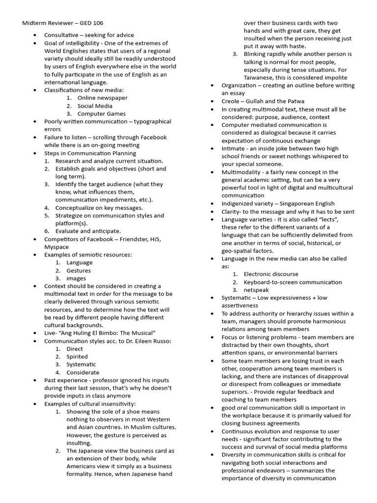 Midterm Reviewer Ged 106 Pdf Communication Social Media