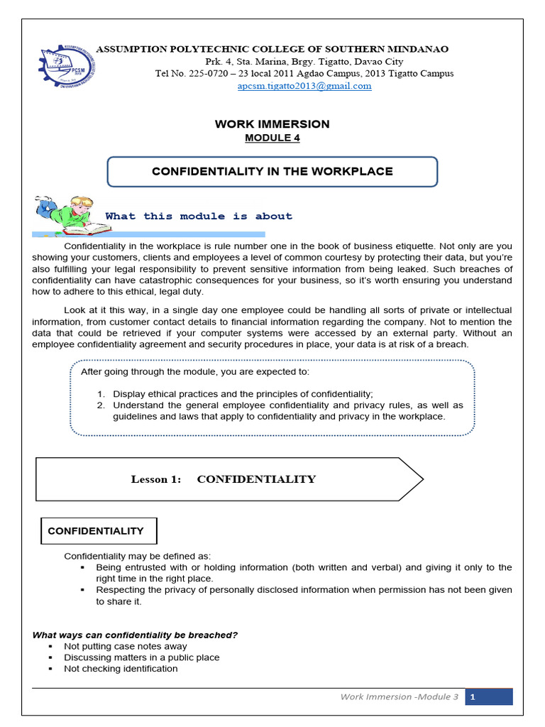 Work Immersion Module 4 | PDF | Confidentiality | Information Privacy