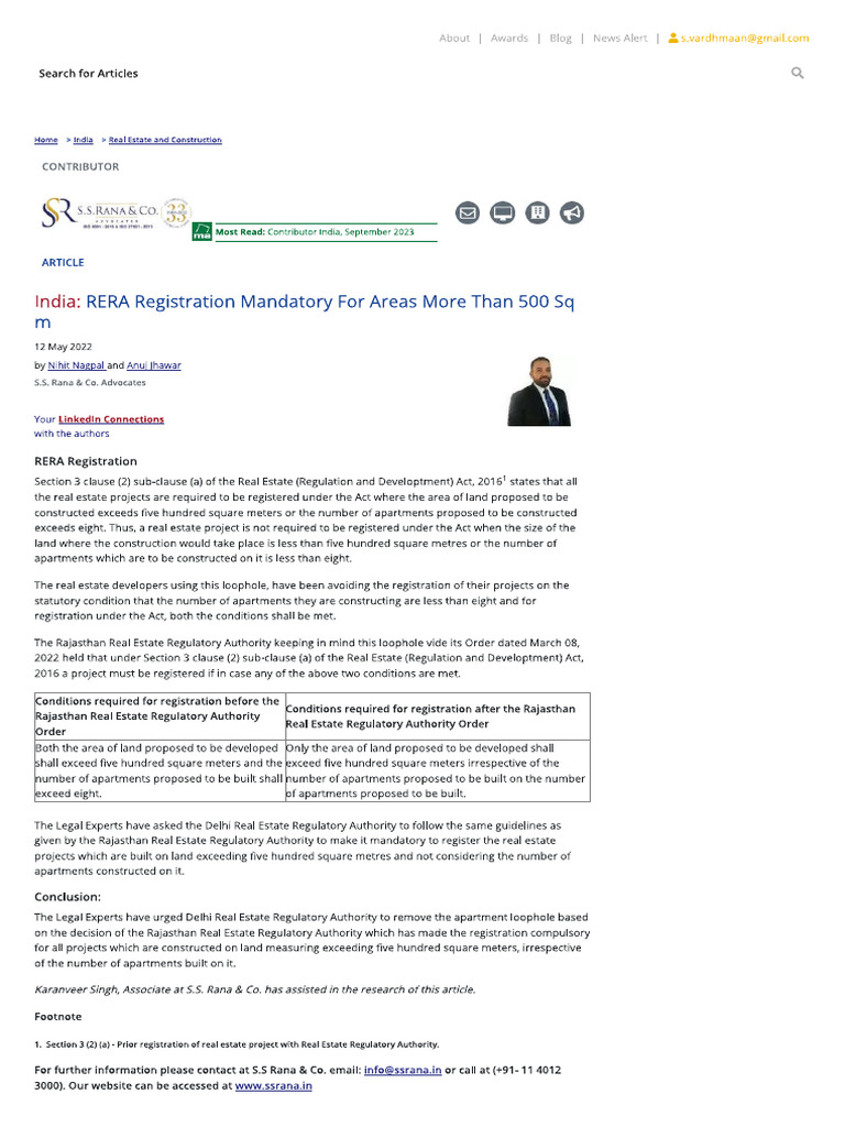 RERA - Registration Mandatory For Areas More Than 500 SQ M | PDF
