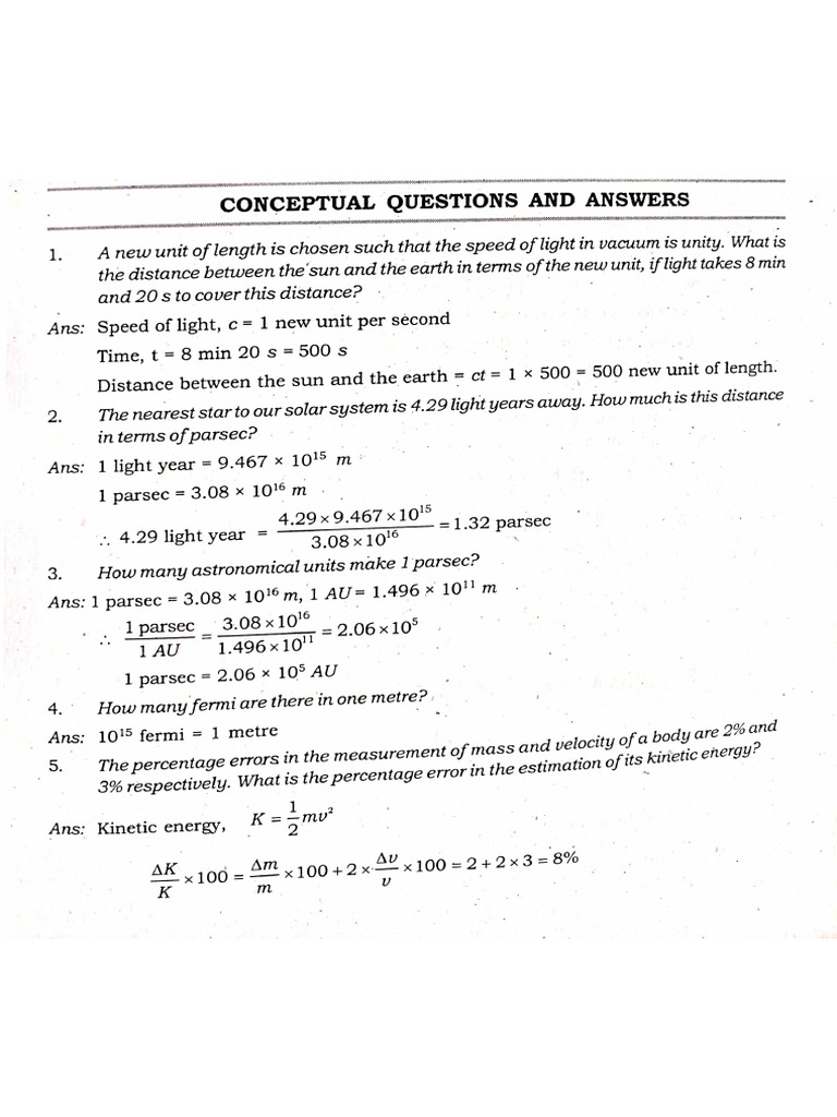 Physics Conceptual Questions - Higher Secondary First Year | PDF
