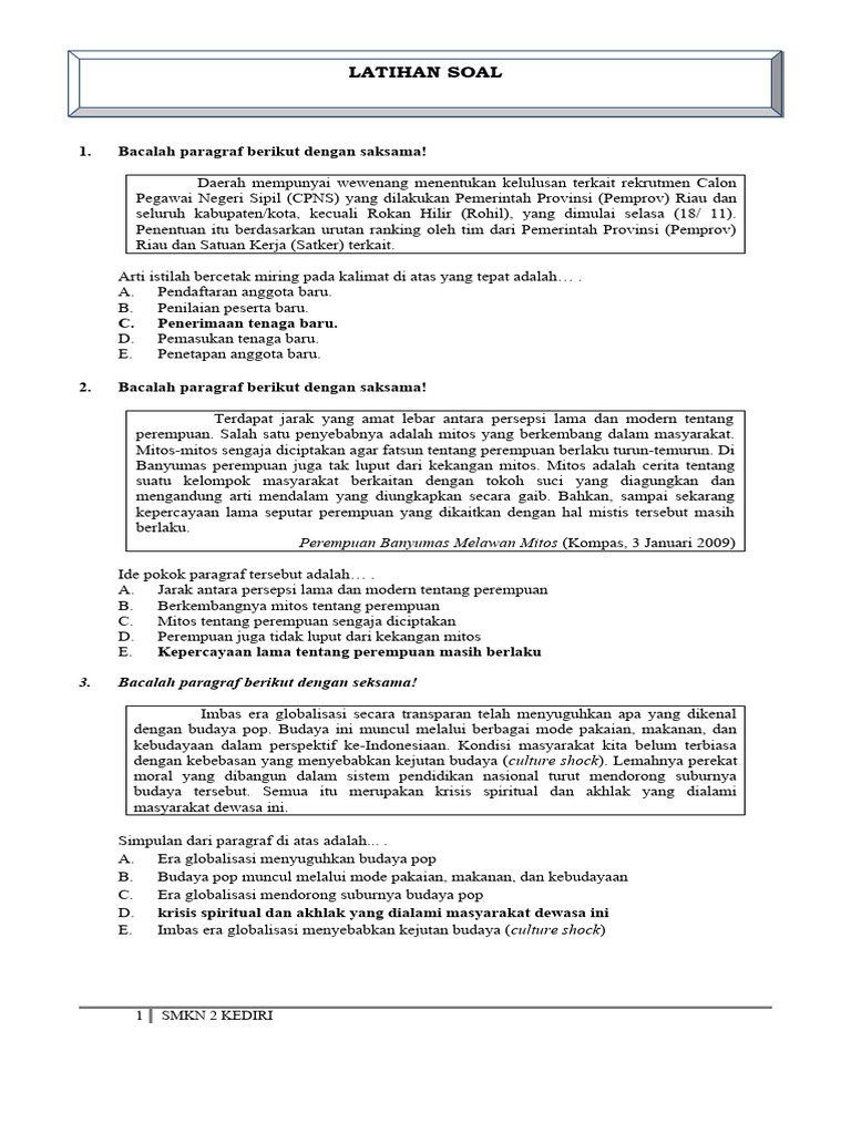 LATIHAN SOAL BI 2023 JWB | PDF