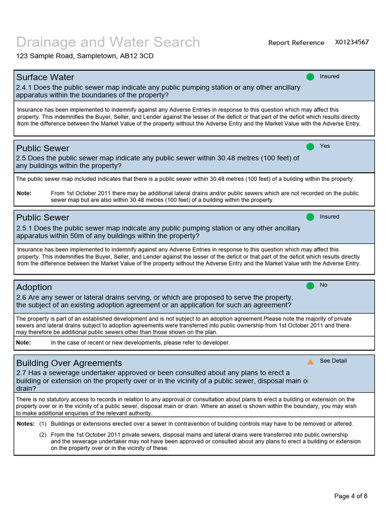 Drainage and Water Search Report Summary | PDF | Indemnity | Drainage