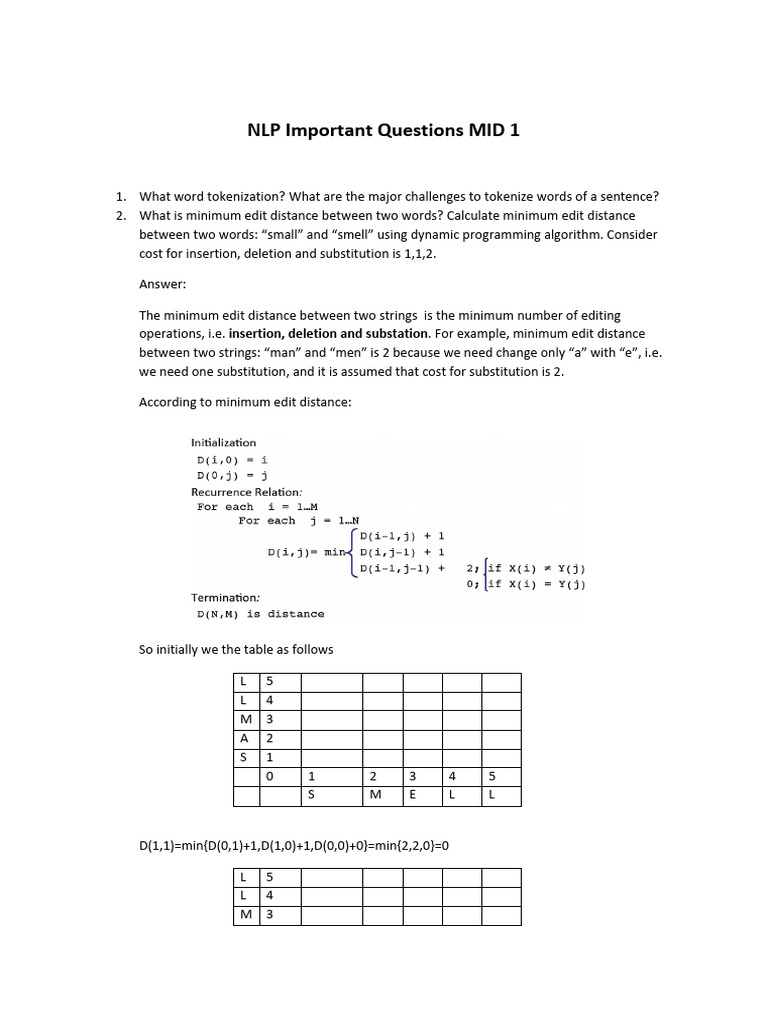 NLP Important Questions MID 1 - Answers | PDF