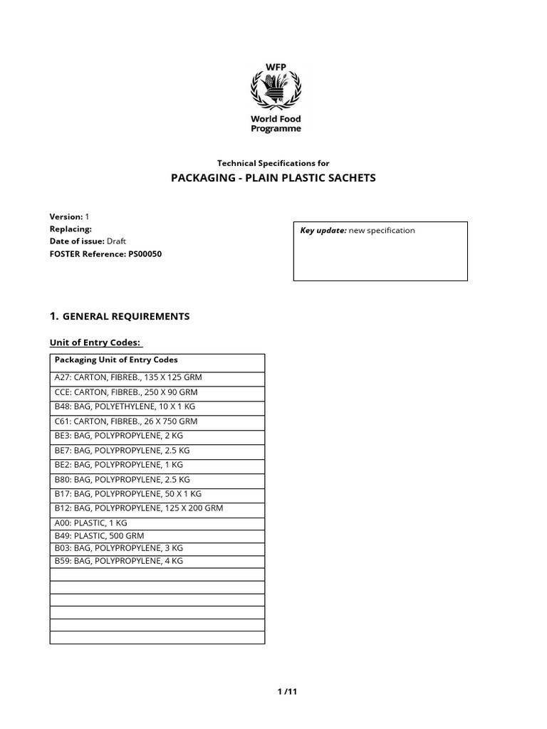 Technical Specs for Plastic Sachets | PDF | Plastic | Packaging And ...
