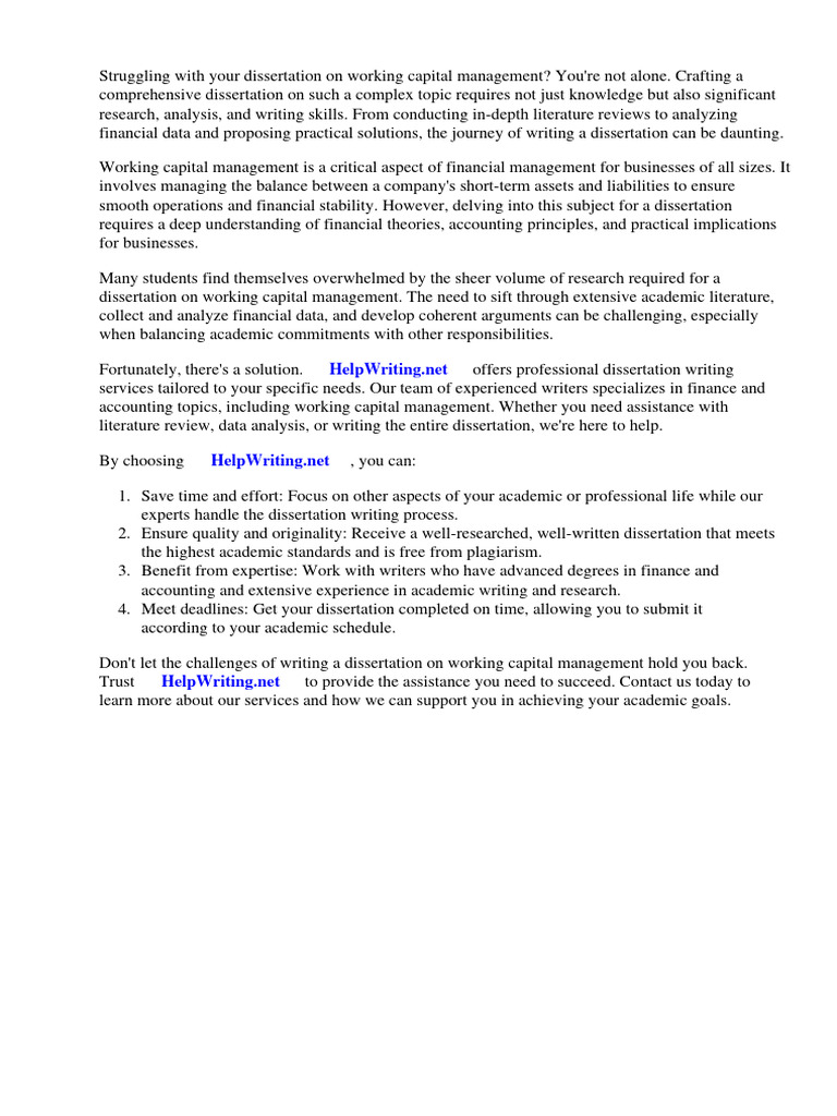 Dissertation Working Capital Management | PDF | Working Capital | Inventory