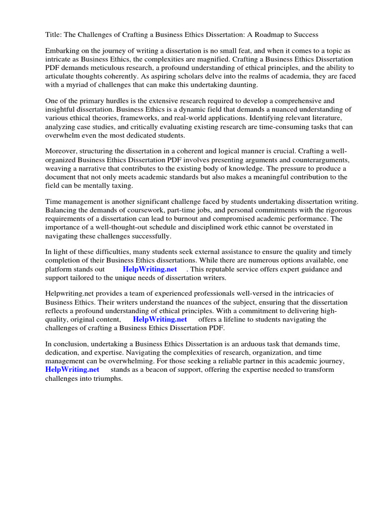 Business Ethics Dissertation PDF | PDF | Business Ethics
