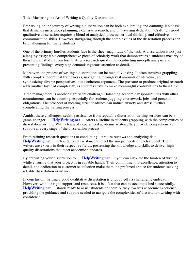 How To Write A Good Qualitative Dissertation | Download Free PDF ...