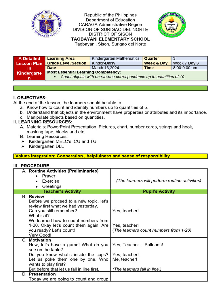 Semi Detailed LP Kindergarten2024 q3 | PDF | Learning | Behavior Modification