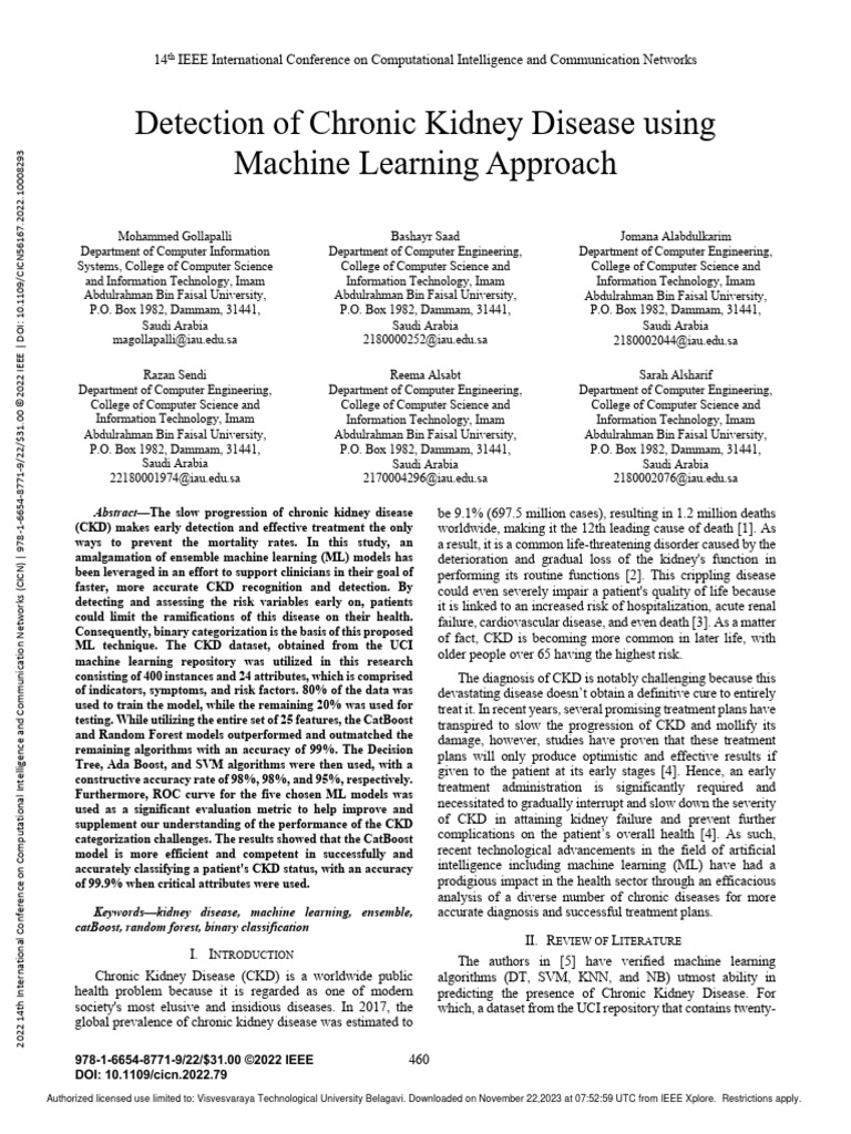 Detection of Chronic Kidney Disease Using Machine Learning Approach | PDF | Machine Learning ...