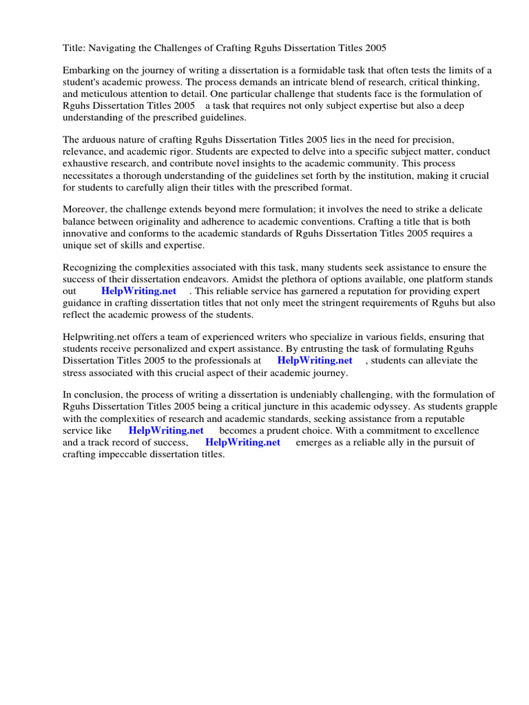 Crafting RGUHS Dissertation Titles | PDF | Thesis | Public Health