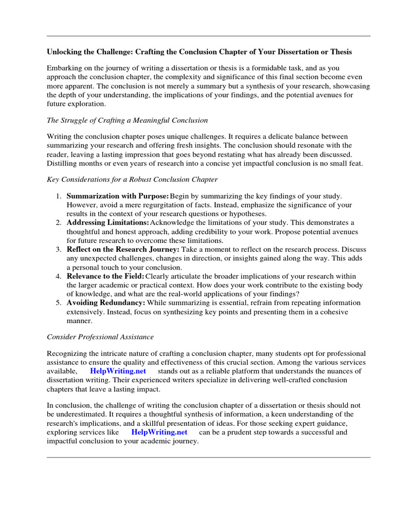 How To Write The Conclusion Chapter of A Dissertation or Thesis | PDF | Thesis | Essays