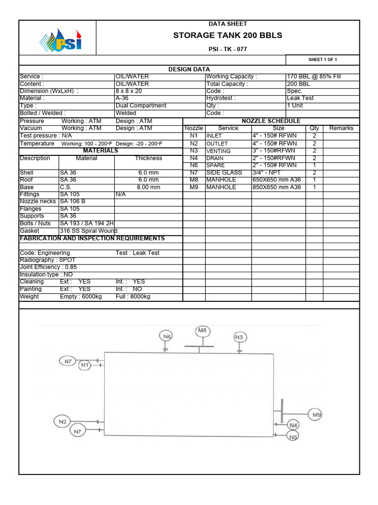 Data Sheet Tank 200 Bbls | PDF | Mechanical Engineering