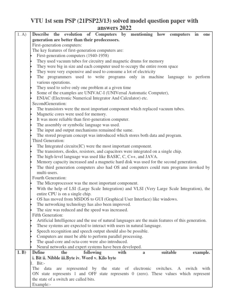 PSP Model Question and Answer Paper 2021 | PDF | Pointer (Computer Programming) | Parameter ...