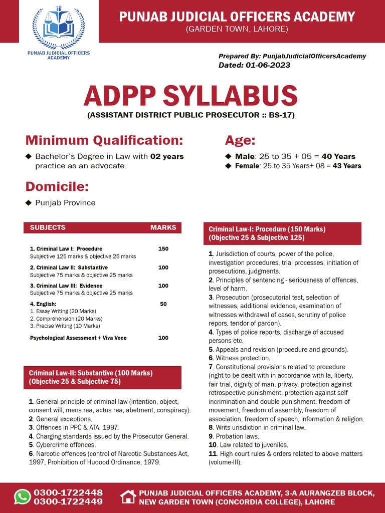 Punjab Judicial Officers Academy Syllabus | PDF | Prosecutor | Evidence ...