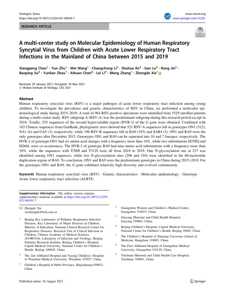 A Multi-Center Study On Molecular Epidemiology of Human Respiratory ...
