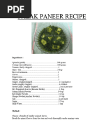 Easy Homemade Palak Paneer Recipe | PDF | Indian Cuisine | Foods
