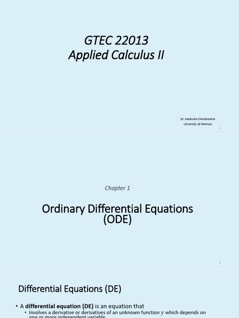 1st Lesson Ordinary Differential Equations Ode Pdf Ordinary Differential Equation Equations