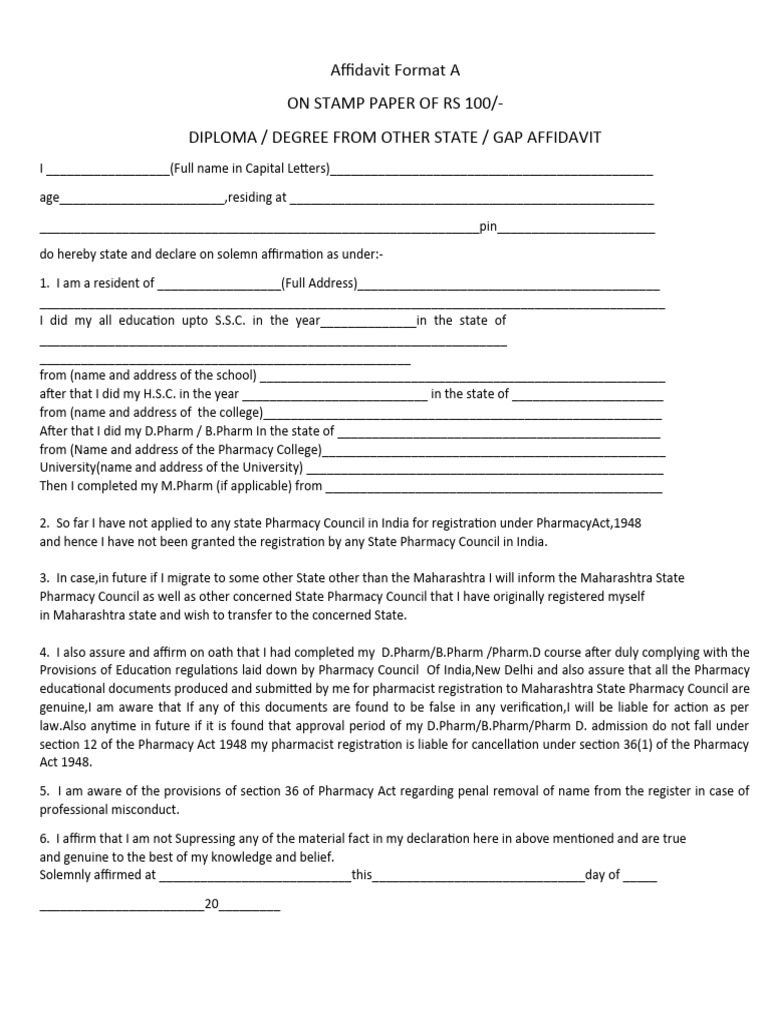 Affidavit For Other State Diploma Degree and Gap | PDF